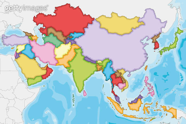Blank Political Asia Map vector illustration with different colors for ...