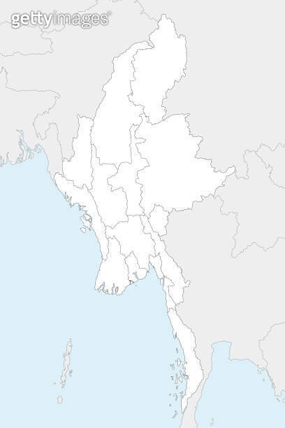 Vector blank map of Myanmar with regions, states and administrative ...