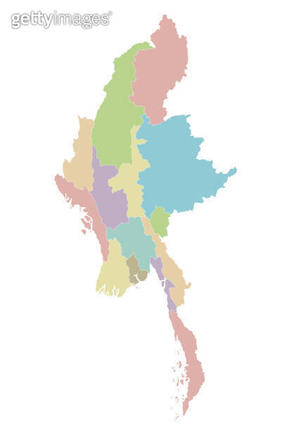 Vector blank map of Myanmar with regions, states and administrative ...