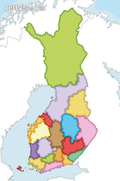 Vector illustrated blank map of Finland with regions or counties and ...