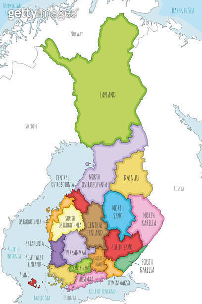 Vector illustrated map of Finland with regions or counties and ...