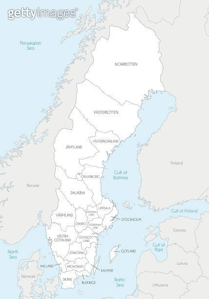 Vector regional map of Sweden with counties and administrative ...