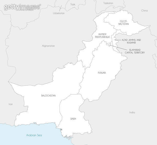 Vector regional map of Pakistan with provinces and territories and administrative divisions, and ...