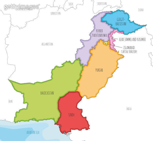 Vector illustrated regional map of Pakistan with provinces and ...