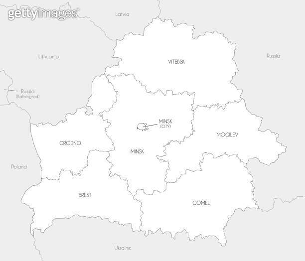 Vector map of Belarus with regions or oblasts and administrative ...