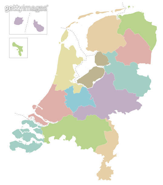 Vector regional blank map of Netherlands with provinces, Caribbean ...