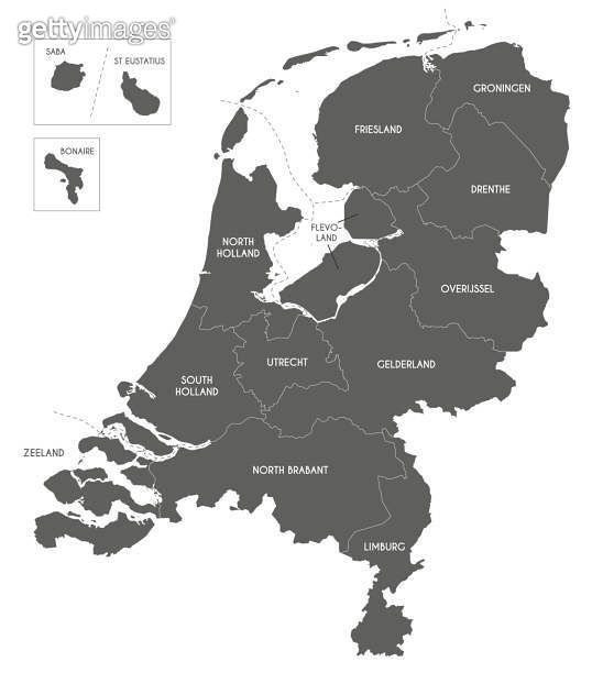 Vector regional map of Netherlands with provinces, Caribbean special ...