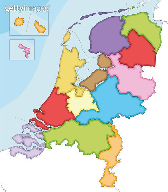 Vector illustrated regional blank map of Netherlands with provinces ...