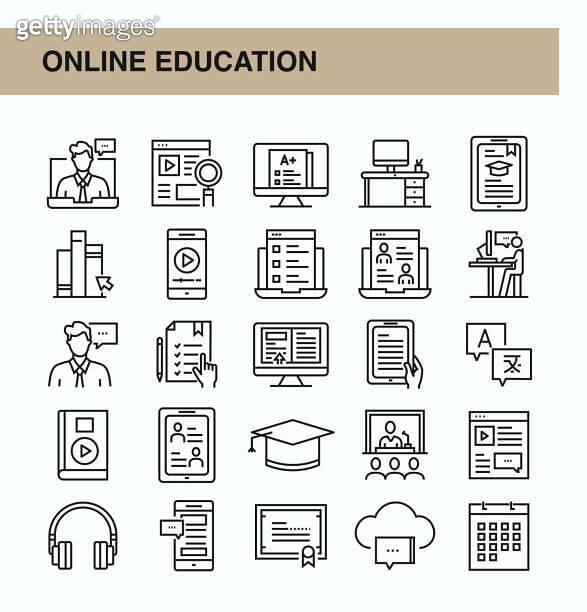 Online Education Line Icons.Symbol Icons.stock illustration University ...