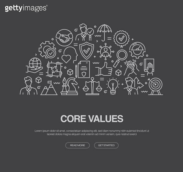 Core Values Related Vector Banner Design Concept. Global Multi-Sphere ...