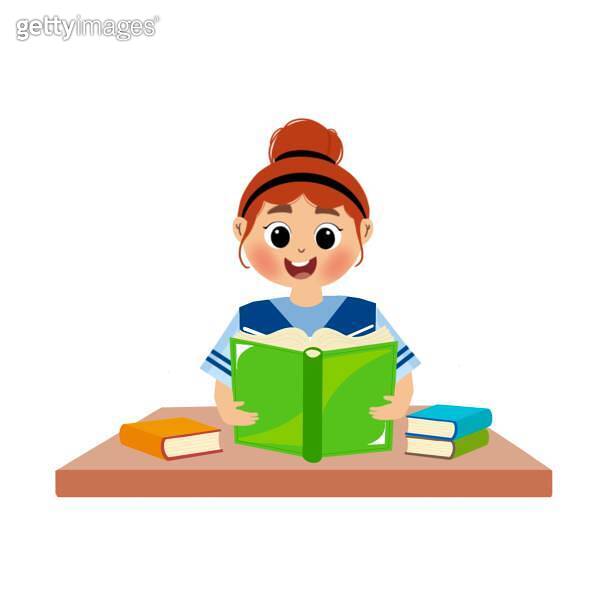 happy learning, cute girl with a smile. cute girl study to read a book ...