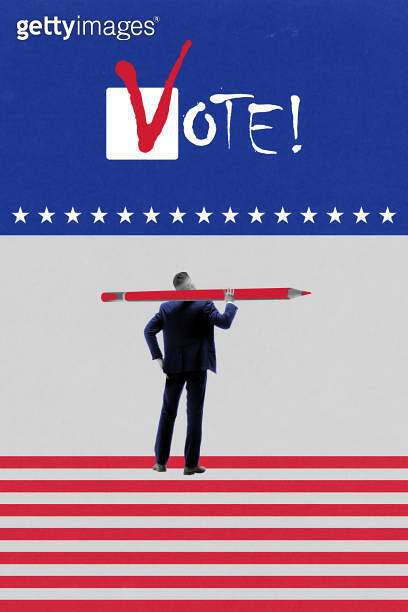 Young man choosing candidate, voting on elections. American ...