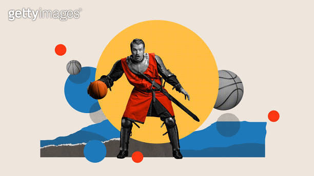 Medieval warrior, knight in period attire with focused face playing ...