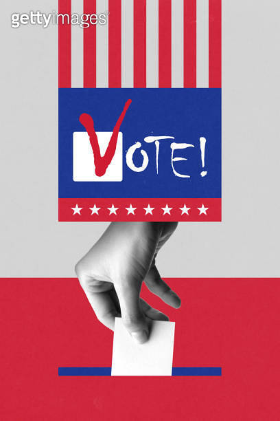 Human hand voting, outing ballot into ballot box. American voting ...