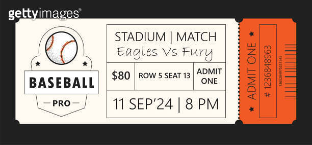 Baseball Ticket Template 이미지 (2160732590) - 게티이미지뱅크