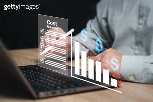 Cost reduction, Cost control concept, Businessman use laptop check ...