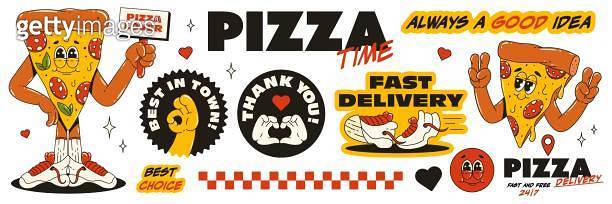 A pizza delivery theme set in the trending retro groovy style. Pizza ...