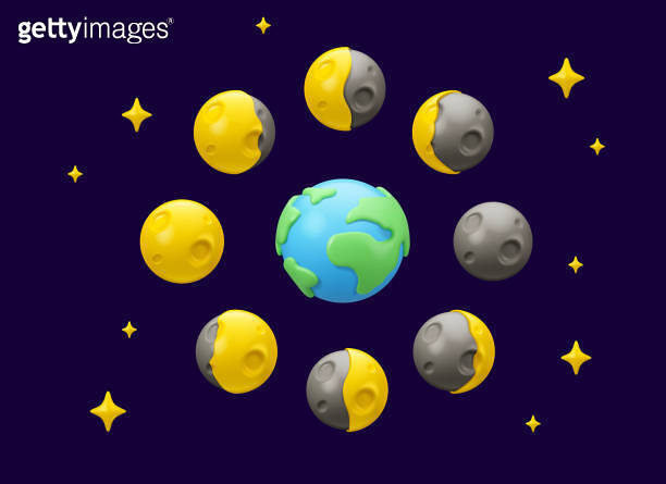 Vector 3d moon phases and Earth icon set (2093076205) - 게티이미지뱅크