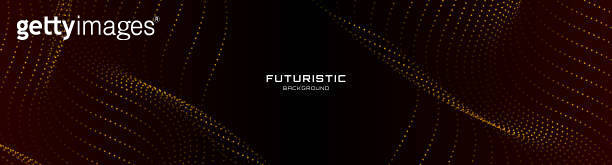 3D golden techno abstract background on dark space with dotted lines ...