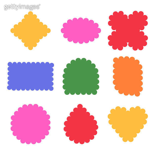 Scallop edge shapes multicolored - circle, square, modern brutalism ...