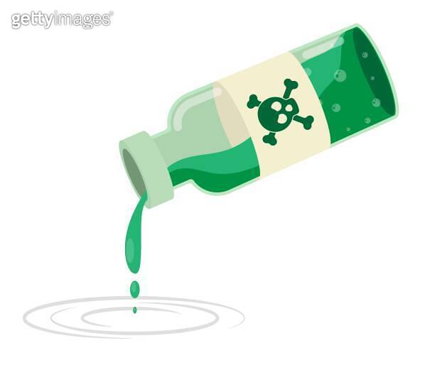 Drop of poison dripping from glass test tube in water. Hazardous ...