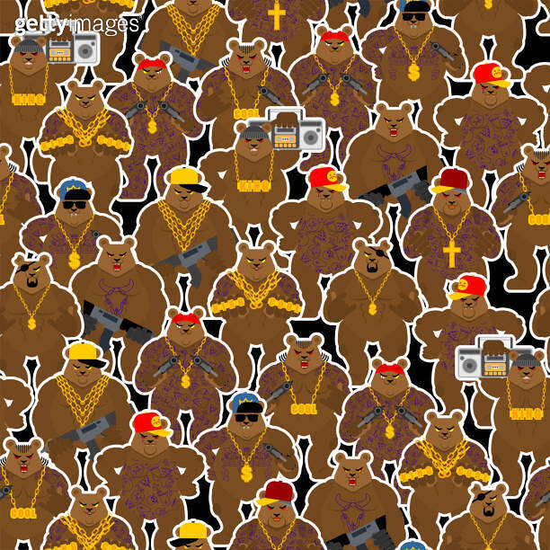 Bear gangster gang pattern seamless. Cool Beast background. SWAG ...