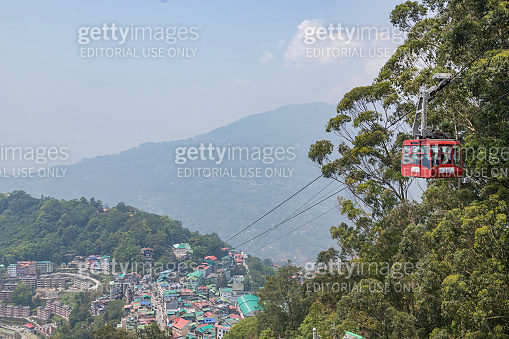 Gangtok,sikkim,India 24 april 2022 tourists enjoy a ropeway cable car ...