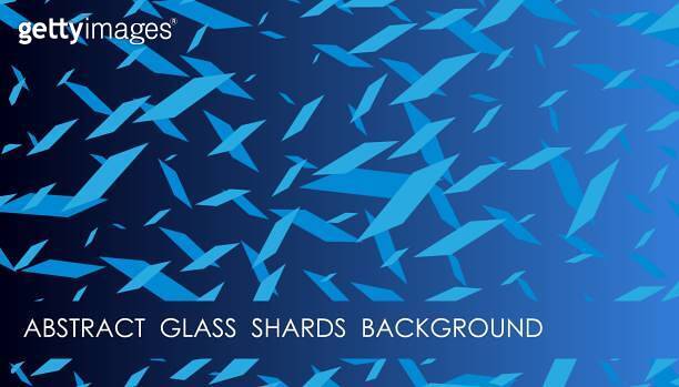 Horizontal flying glass shards abstract background with sharp blue ...