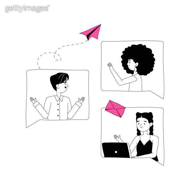 Paper Airplane With Three People Communicating In Flat Vector ...