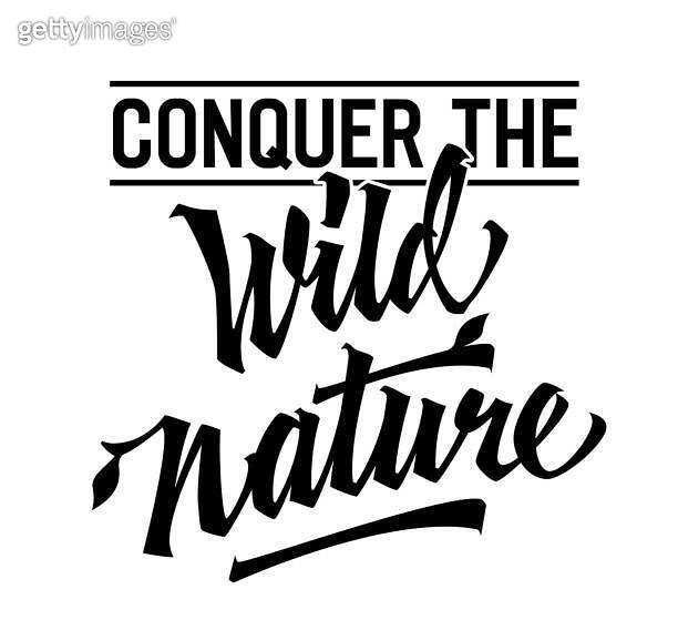 Conquer the Wild Nature, bold lettering design. Isolated typography ...