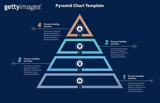 Triangle pyramid chart template with 4 sections - dark version 이미지 ...