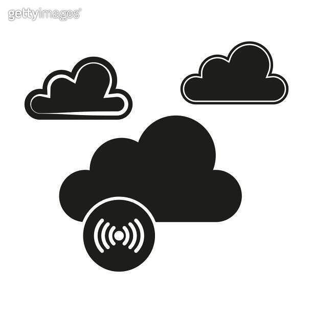 Cloud network icons. Wireless signal vector. Black silhouette design. Abstract cloud computing ...