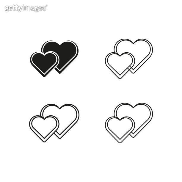 Set of double heart icons. Love and relationship symbols. Interlocked ...