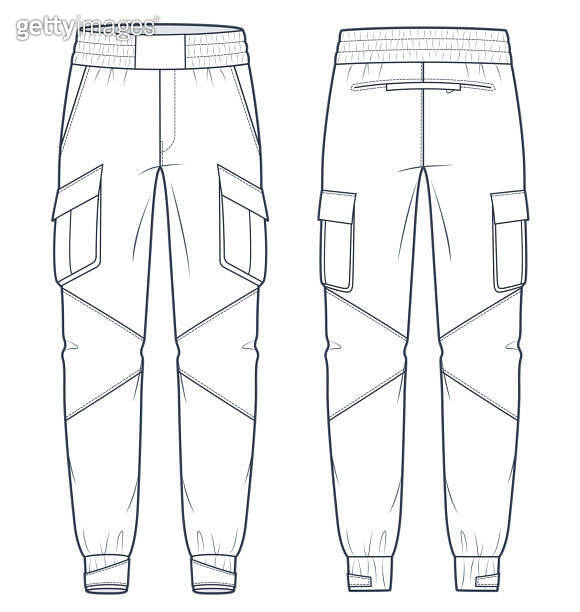 Cargo Pants fashion flat technical drawing template. Jogger Pants ...