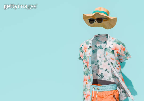 Invisible Man Concept in Summer Beachwear with Floral Shirt and Straw ...