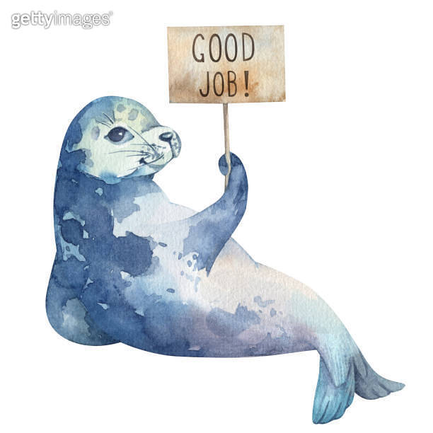 Seal of approval - cute seal animal with a plaque saying Good Job 이미지 ...