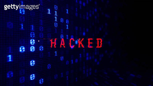 Shiy blue digital binary code moving with warning system Hacked alert. Motion Graphic. 이미지 ...