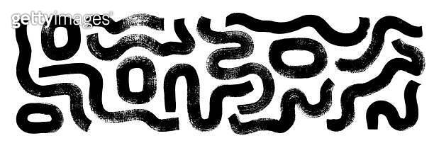 Vector collection of bold squiggly lines and round squares drawn by a ...