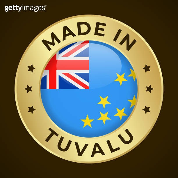 Made in Tuvalu - Vector Graphics. Round Golden Label Badge Emblem with ...