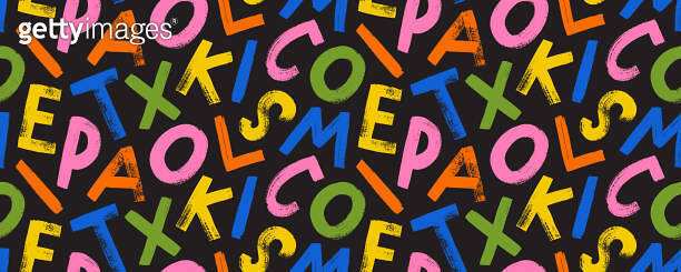 Seamless banner design with colorful bold brush drawn capital letters ...