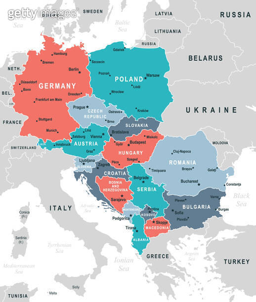 Central Europe Map. Vector colored map of Central Europe 이미지 ...