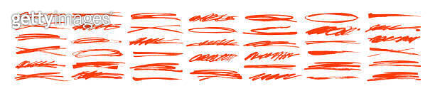 Red underline and strike through markers collection. Horizontal hand ...
