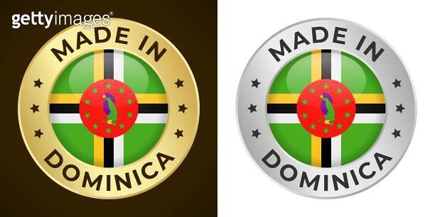 Made in Dominica - Vector Graphics. Round Golden and Silver Label Badge ...