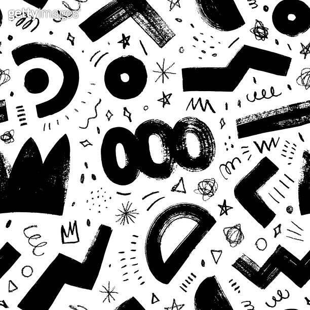 Seamless punk geometric pattern with various bold brush strokes and ...