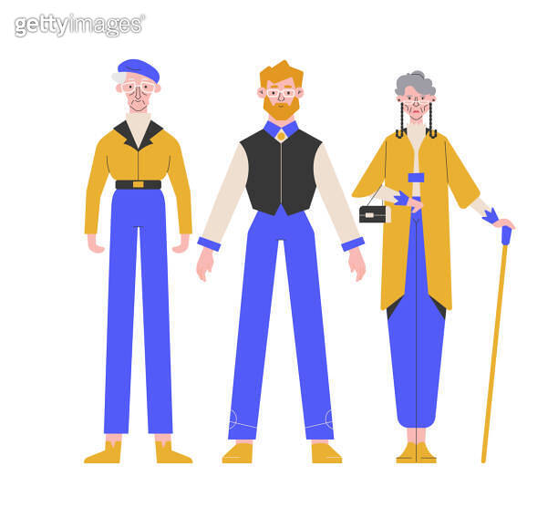 Three characters representing different generations of a family 이미지 ...