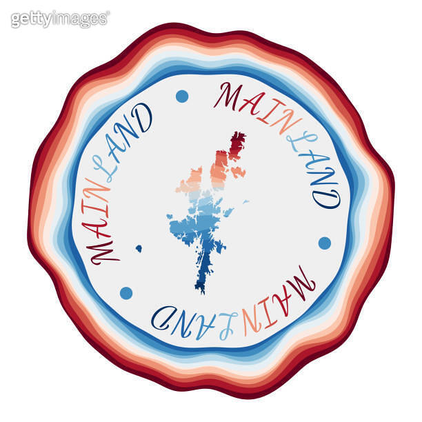 Mainland badge. Map of the island with beautiful geometric waves and ...
