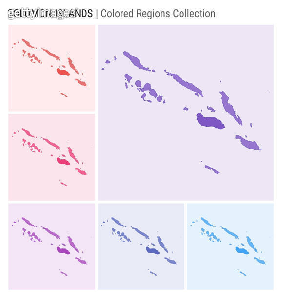 Solomon Islands map collection. Country shape with colored regions ...