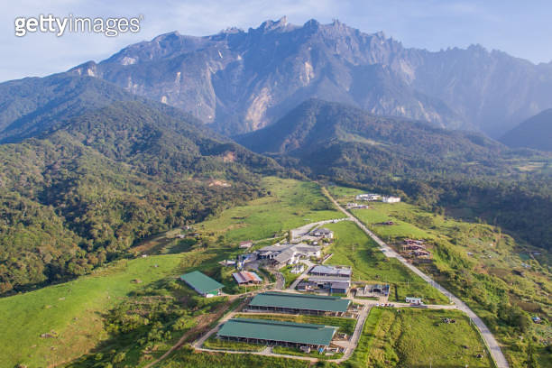 aerial view of Kundasang Sabah landscape and Mount Kinabalu at far ...