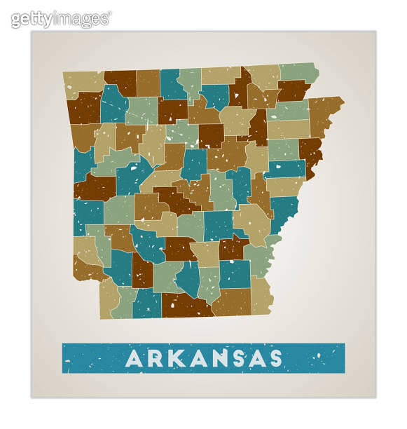 Arkansas map. Us state poster with regions. Old grunge texture. Shape ...