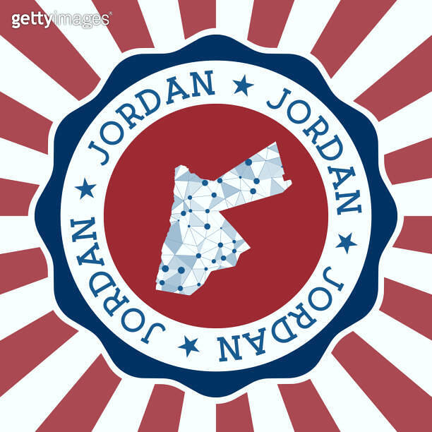 Jordan Badge. Round logo of country with triangular mesh map and radial ...